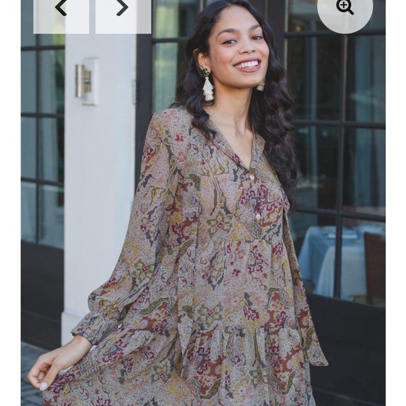 Elan | Dresses | Elan Olive Tapestry Ruffled Sleeve Dress Med Nwt ...